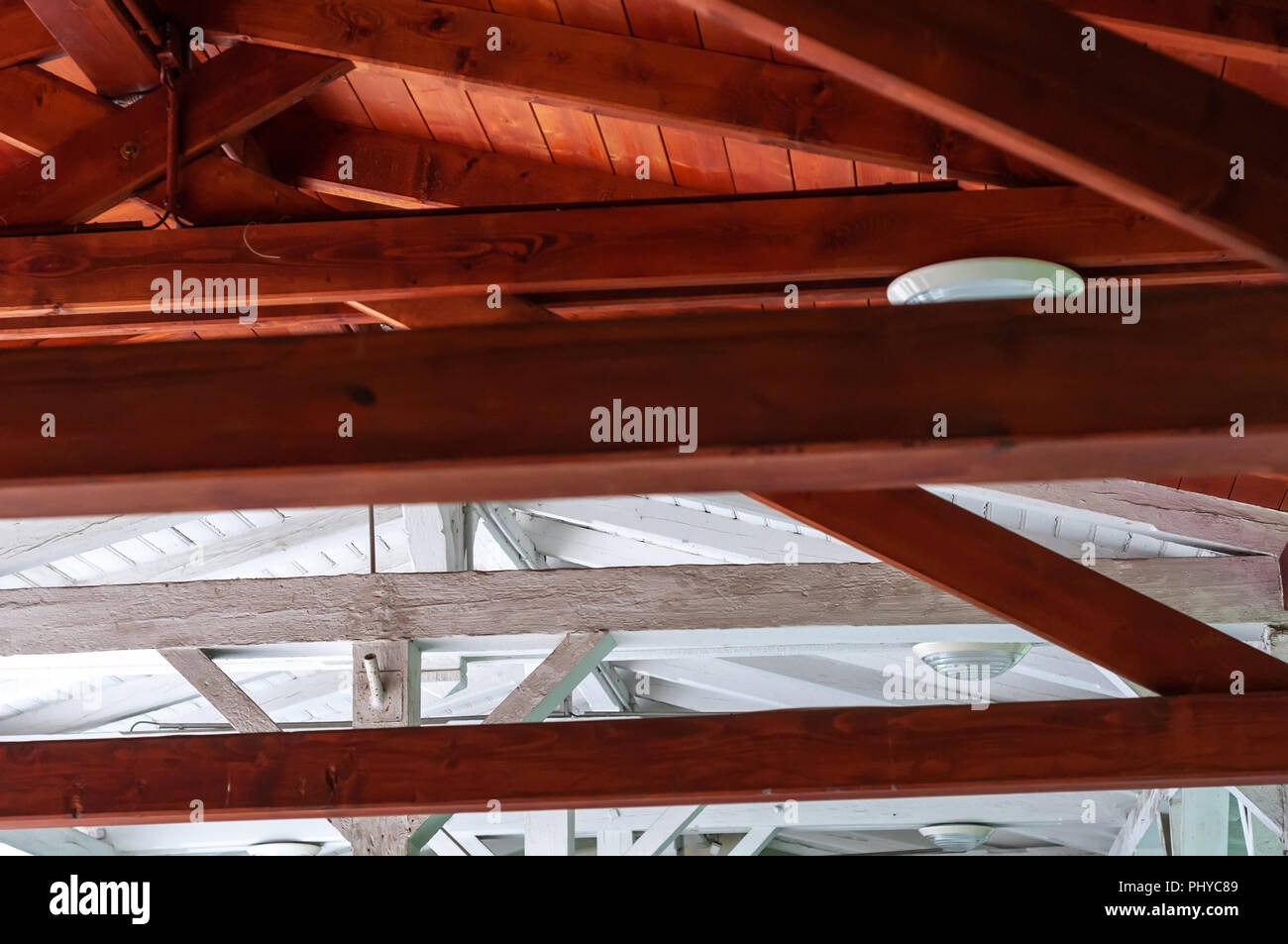 Closeup interior view of a wooden roof structure Stock Photo - Alamy