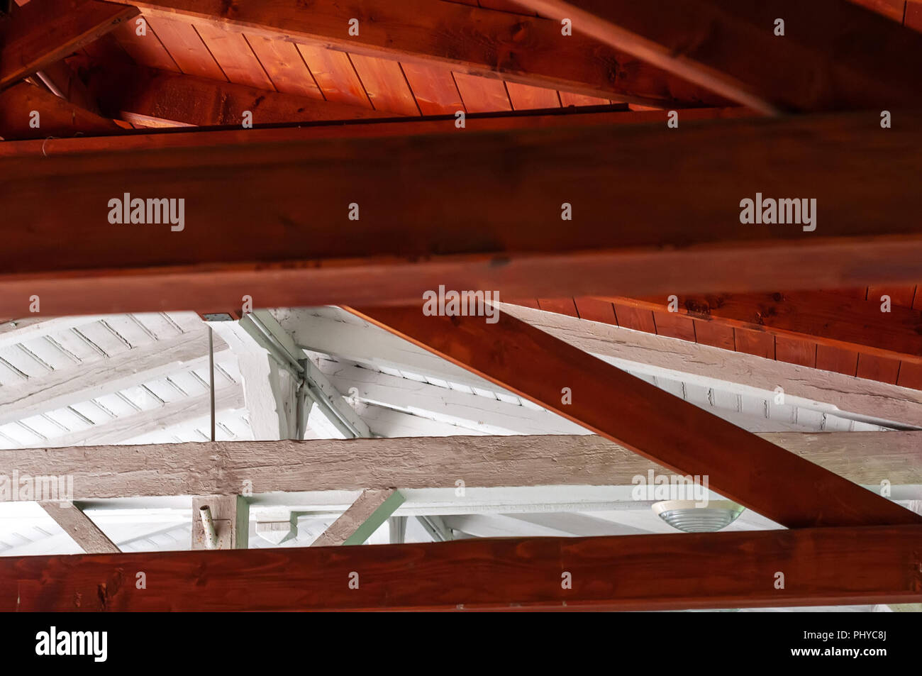 Closeup interior view of a wooden roof structure Stock Photo - Alamy
