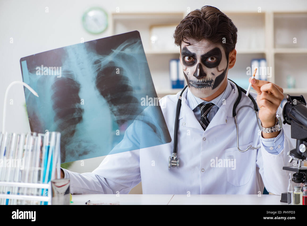 Scary monster doctor working in lab Stock Photo - Alamy