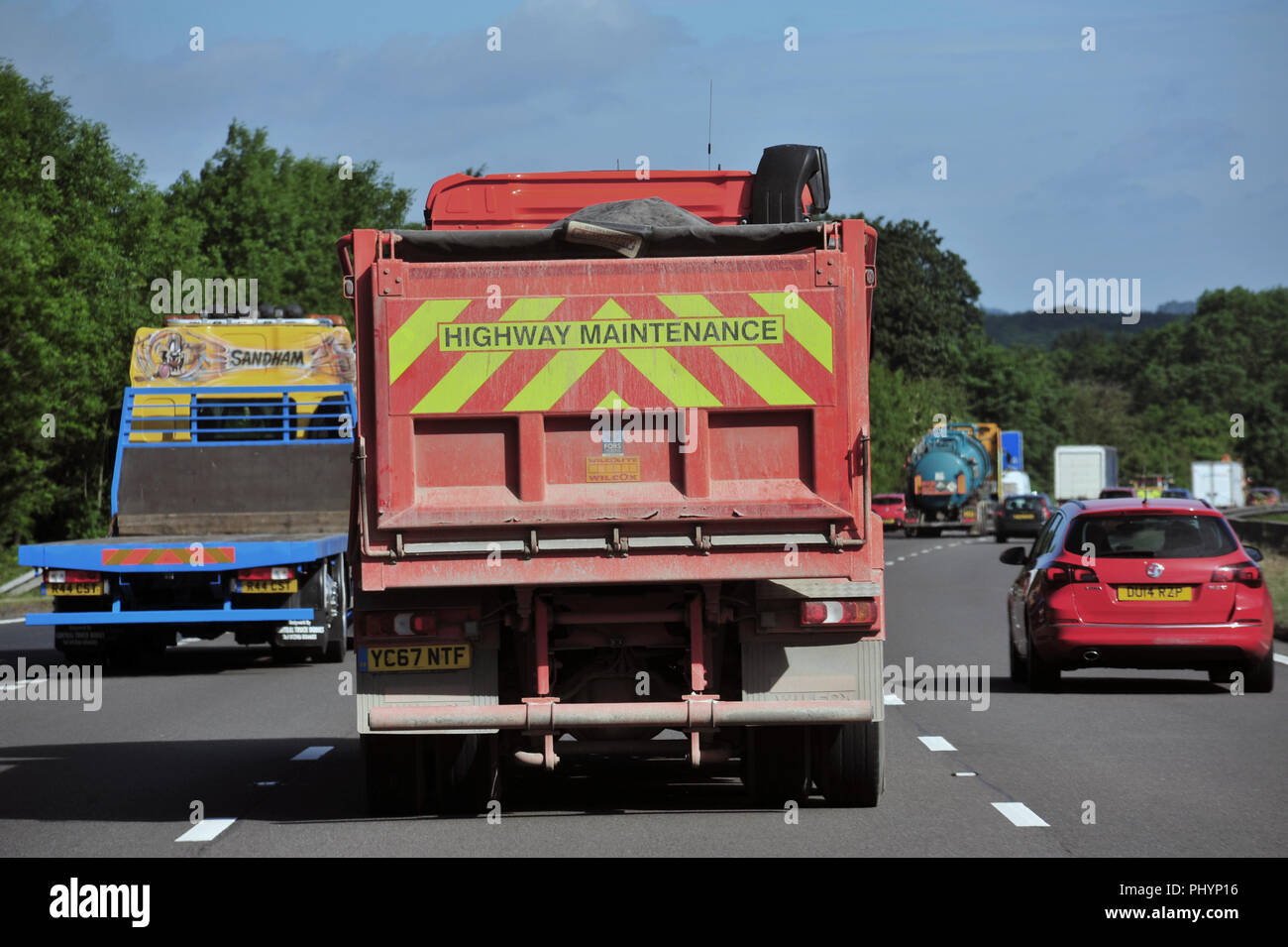 Heavy lorries on the busy A1 road going up north Stock Photo - Alamy