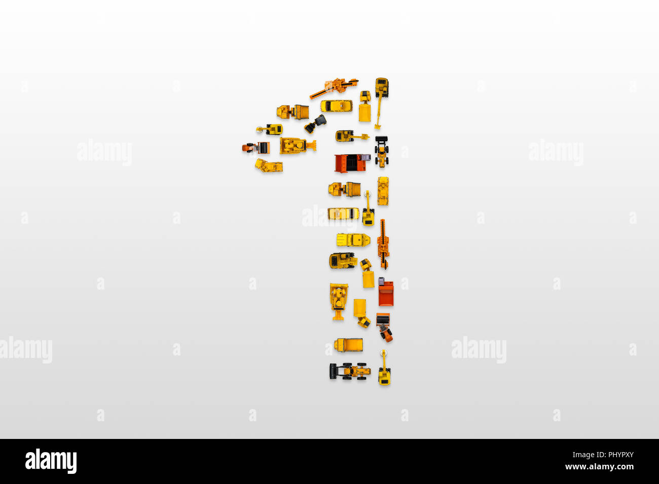 Number formed by arrangement of Car toy diecast on the white background ...