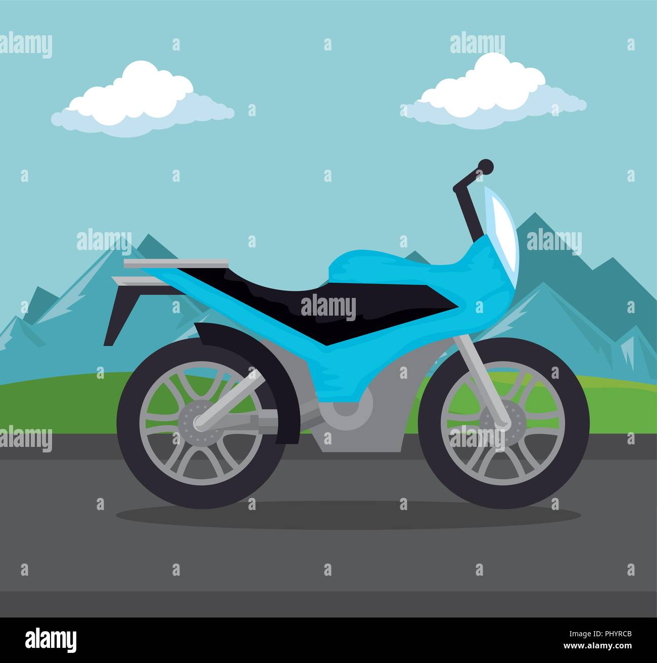 motorcycle vehicle in the road scene vector illustration design Stock ...