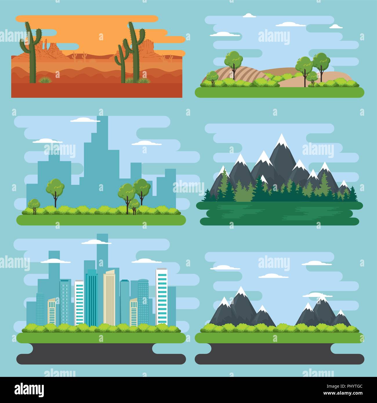 set natural landscape scenes vector illustration design Stock Vector ...