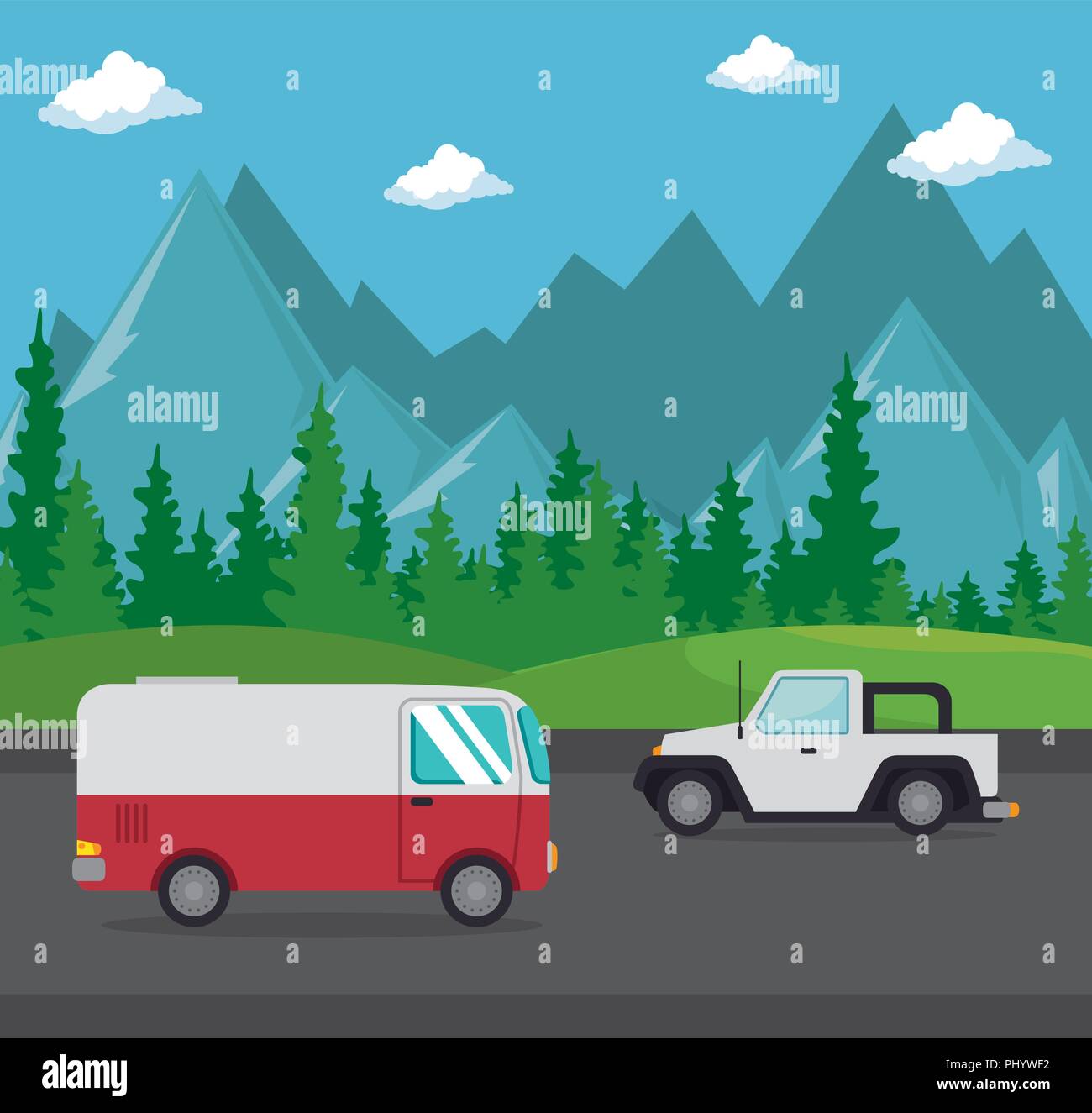 cars vehicles transport scene vector illustration design Stock Vector ...