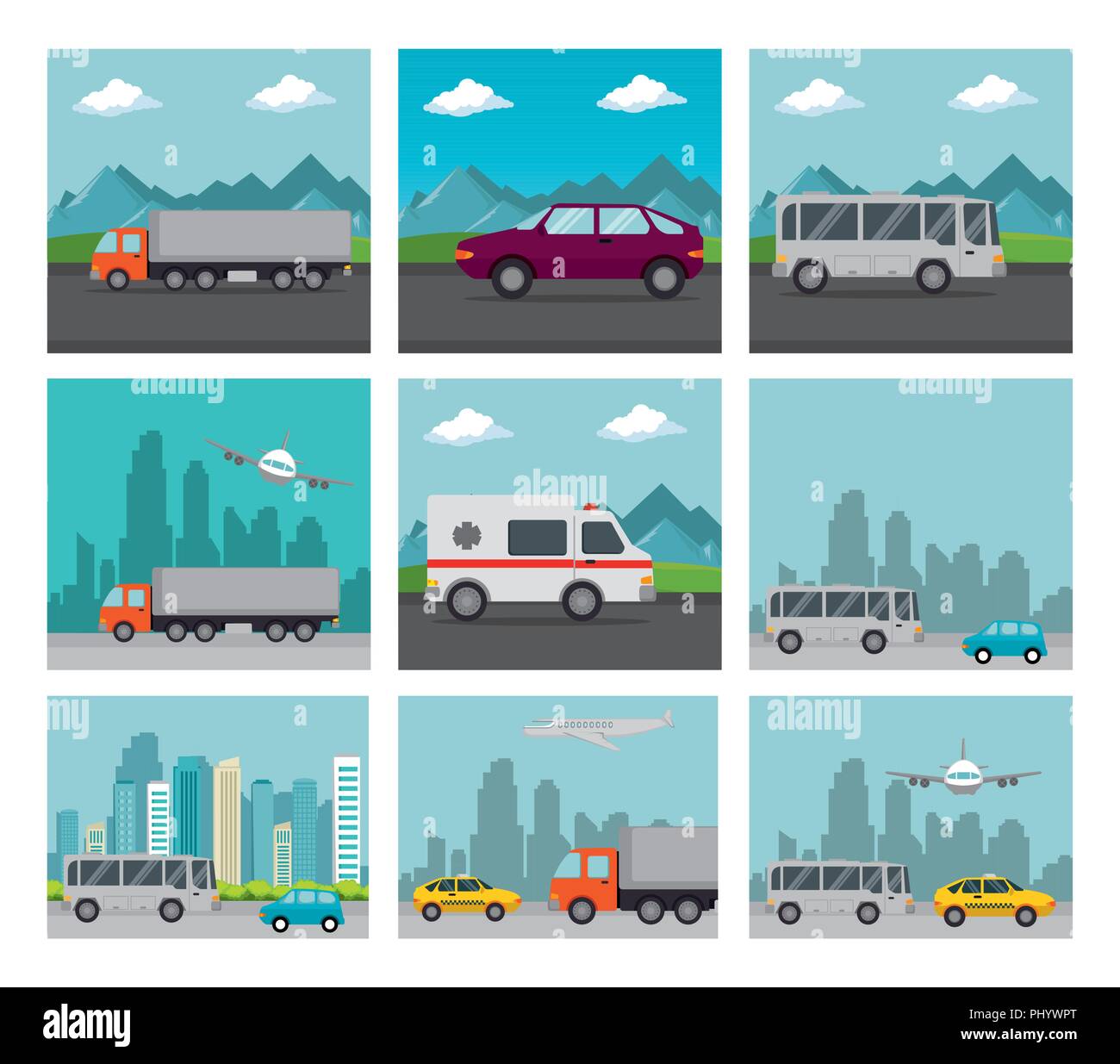 transport logistic set vehicles vector illustration design Stock Vector ...