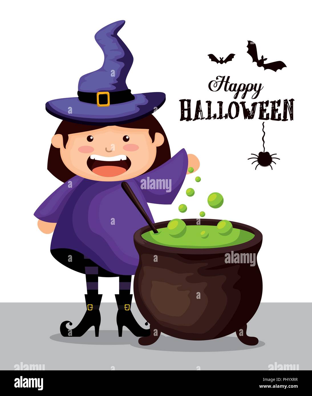 Girl Dressed Up As A Witch On Halloween Vector Illustration Design Stock Vector Image And Art Alamy