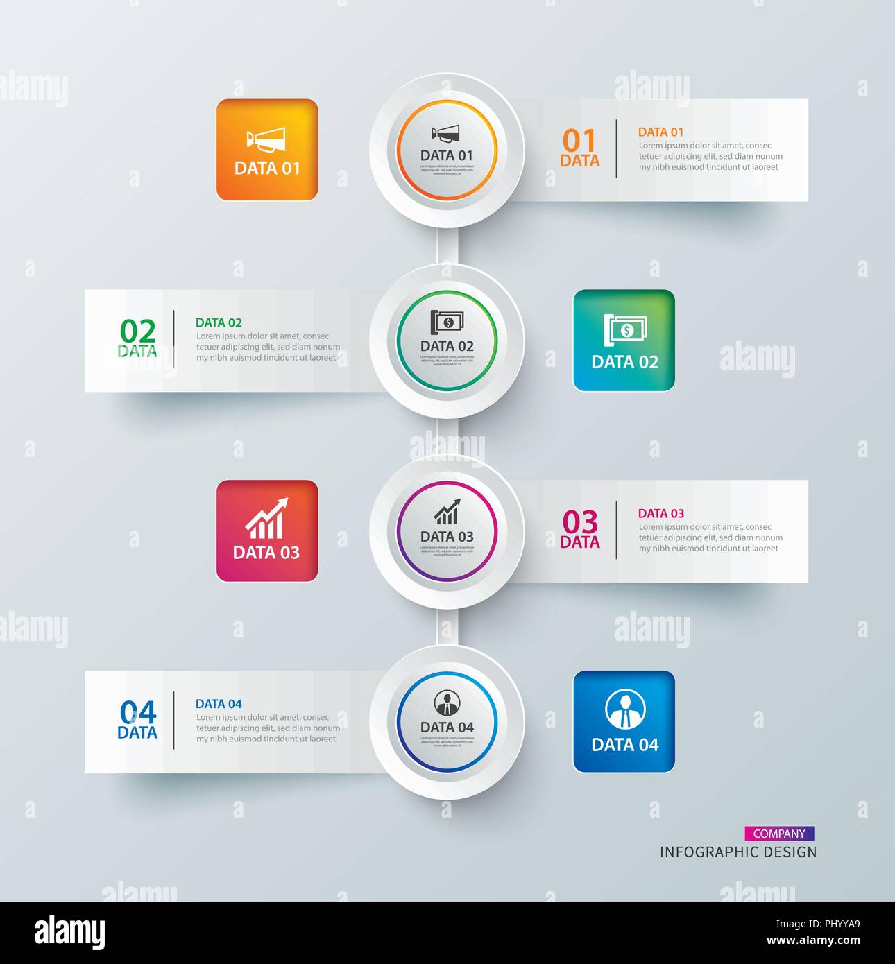 Infographics tab in horizontal paper index with 4 data template. Vector ...