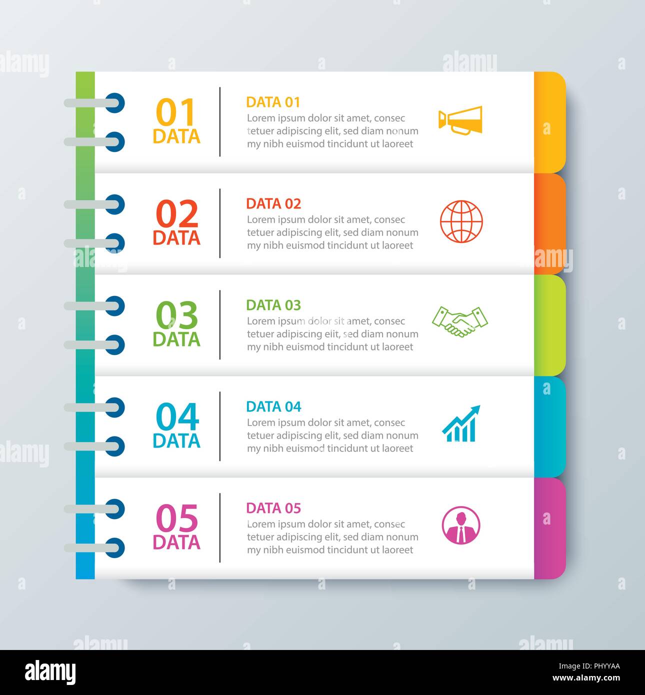 Infographics tab in horizontal paper index with 5 data template. Vector ...