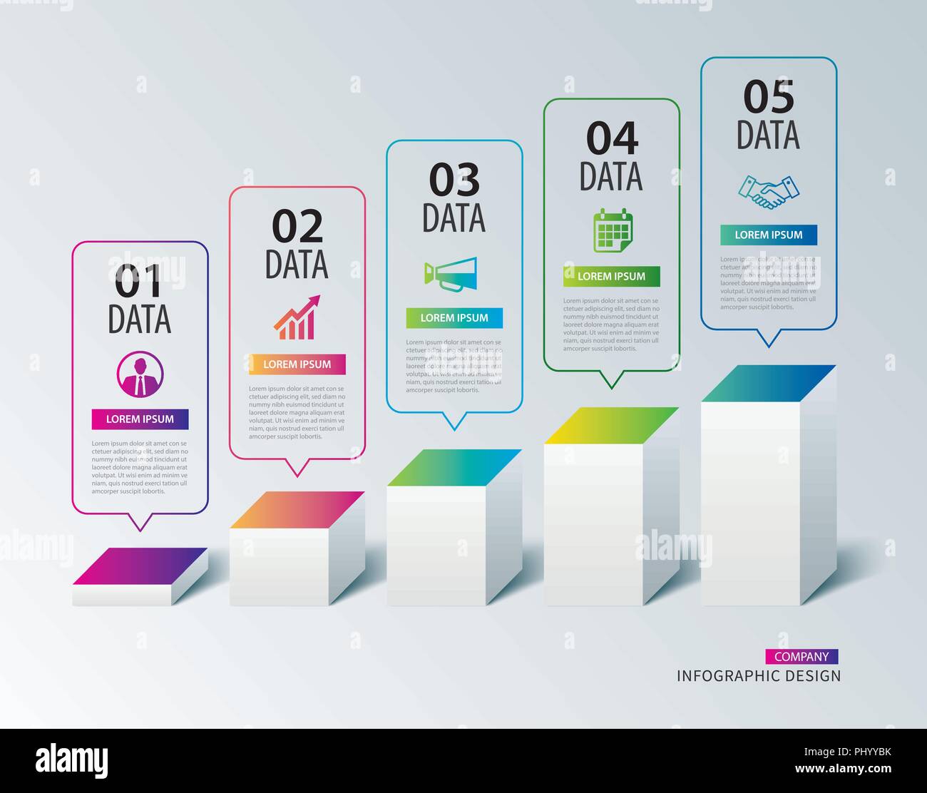 Infographics box square paper with 5 data template. Vector illustration ...
