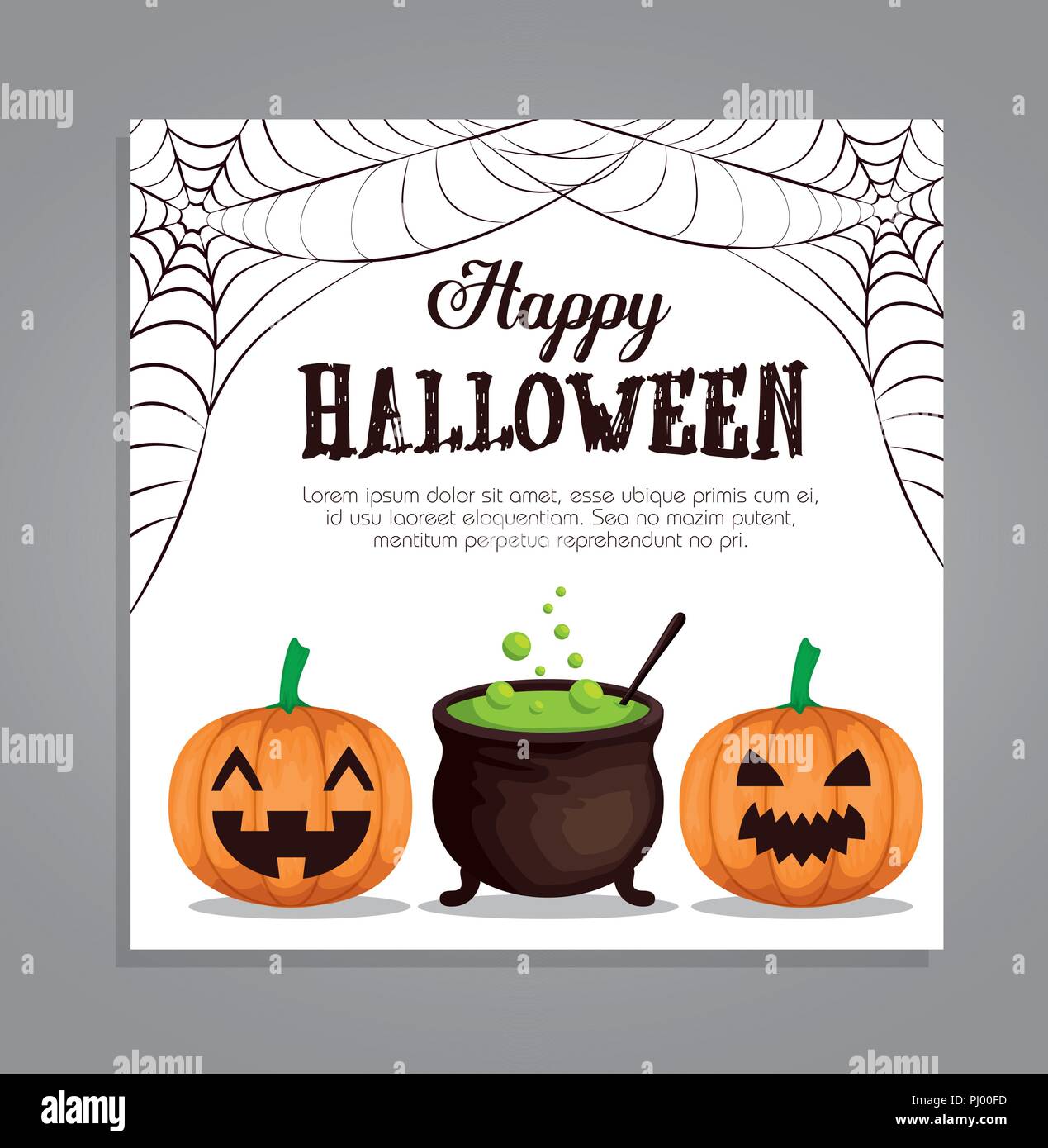 happy halloween card with pumpkins and cauldron Stock Vector Image ...
