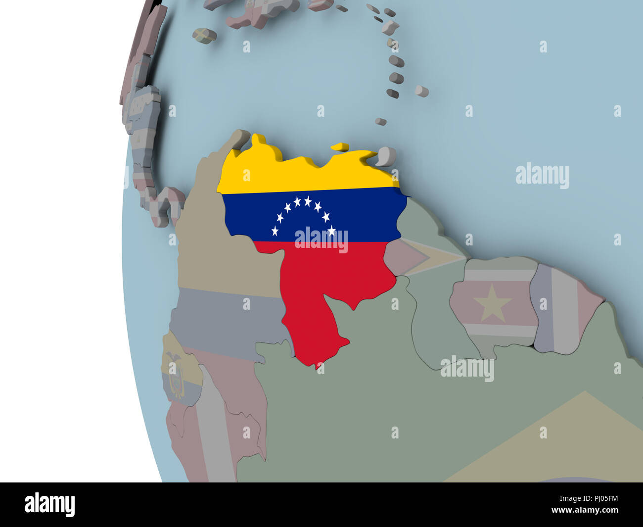 Venezuela with embedded flag on political globe. 3D illustration Stock ...