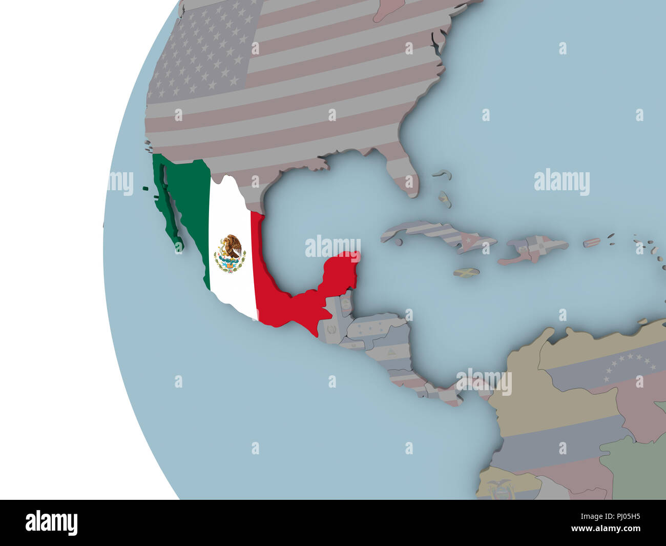 Mexico with embedded flag on political globe. 3D illustration Stock ...
