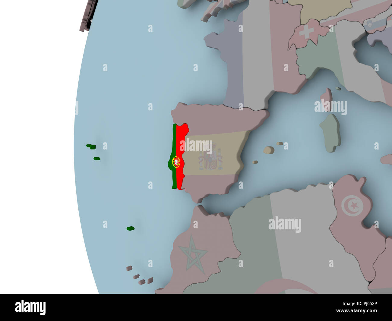 Portugal with embedded flag on political globe. 3D illustration Stock ...