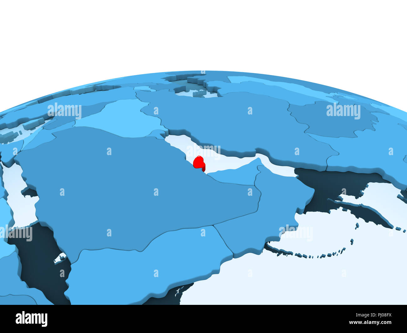 Map of Qatar in red on blue political globe with transparent oceans. 3D ...