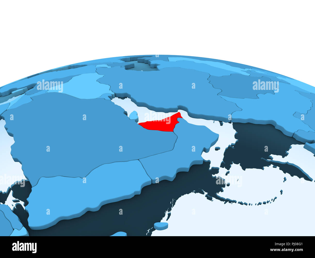 Map of United Arab Emirates in red on blue political globe with ...