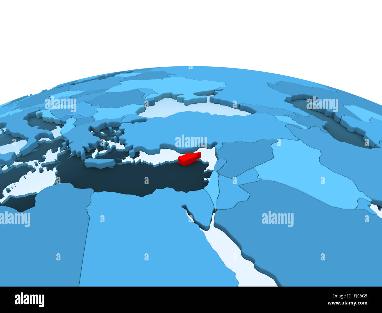 Map of Cyprus in red on blue political globe with transparent oceans ...