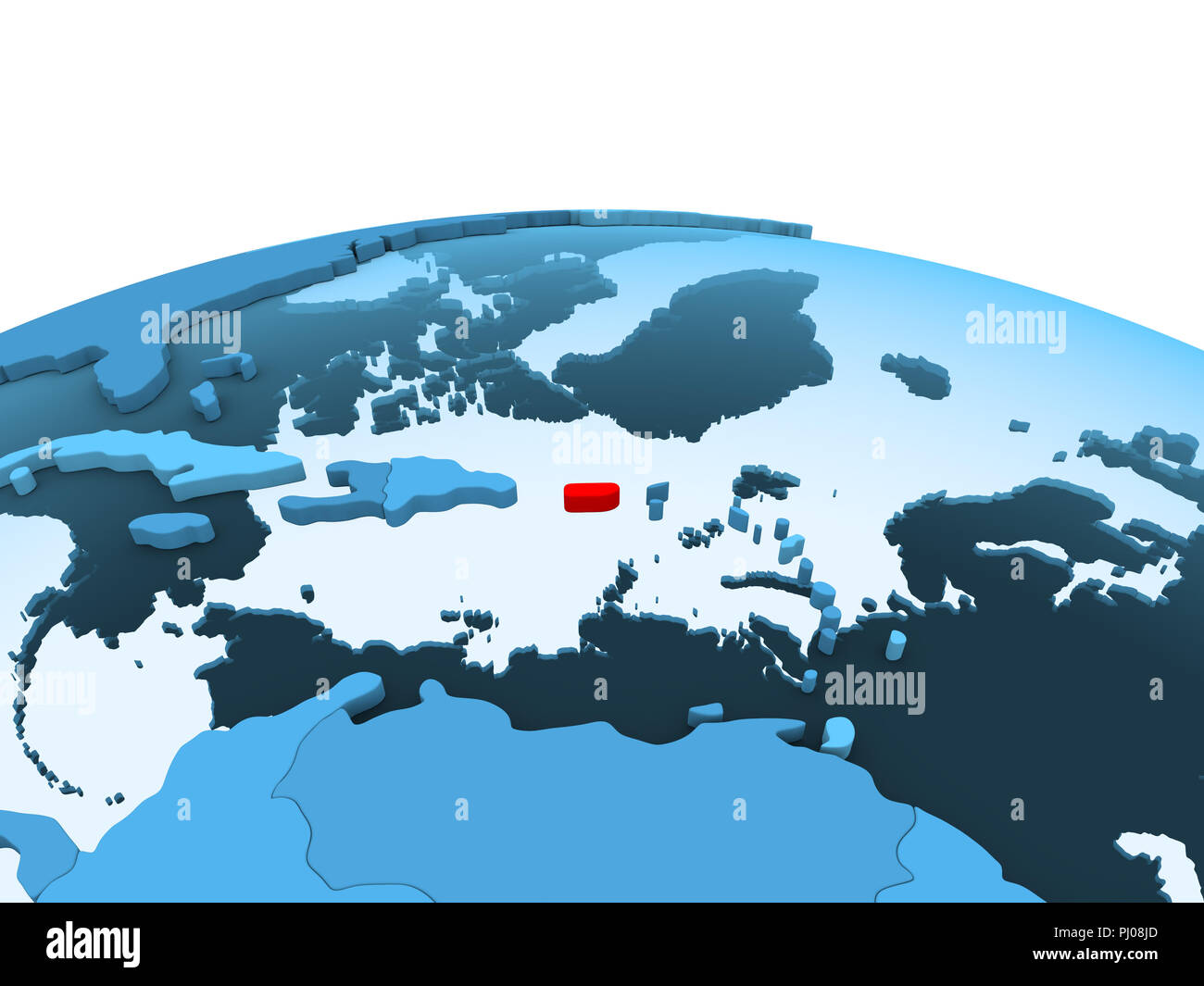 Map of Puerto Rico in red on blue political globe with transparent ...