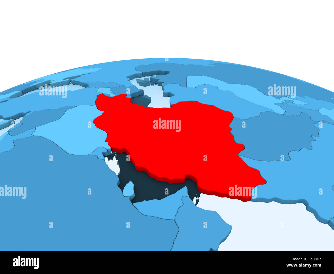 Map of Iran in red on blue political globe with transparent oceans. 3D ...