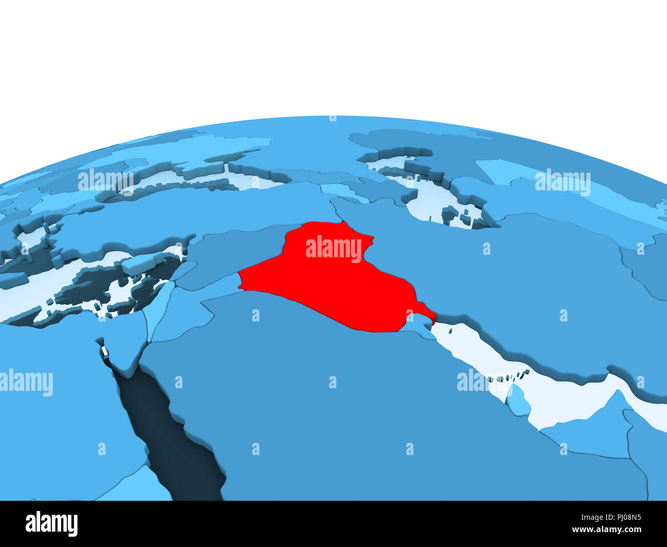 Map of Iraq in red on blue political globe with transparent oceans. 3D ...