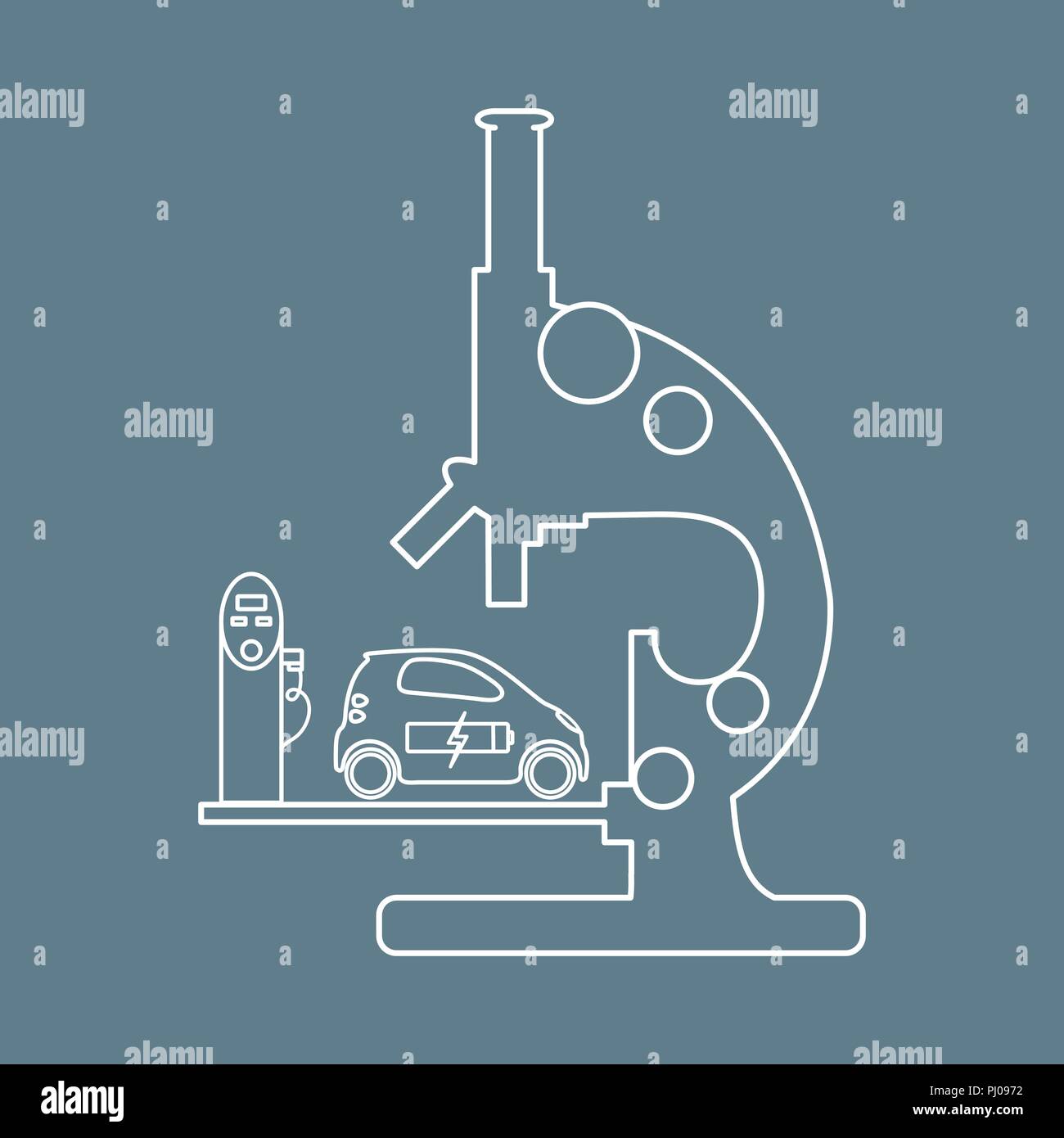 Microscope, electric car, recharge the car battery, charging station ...