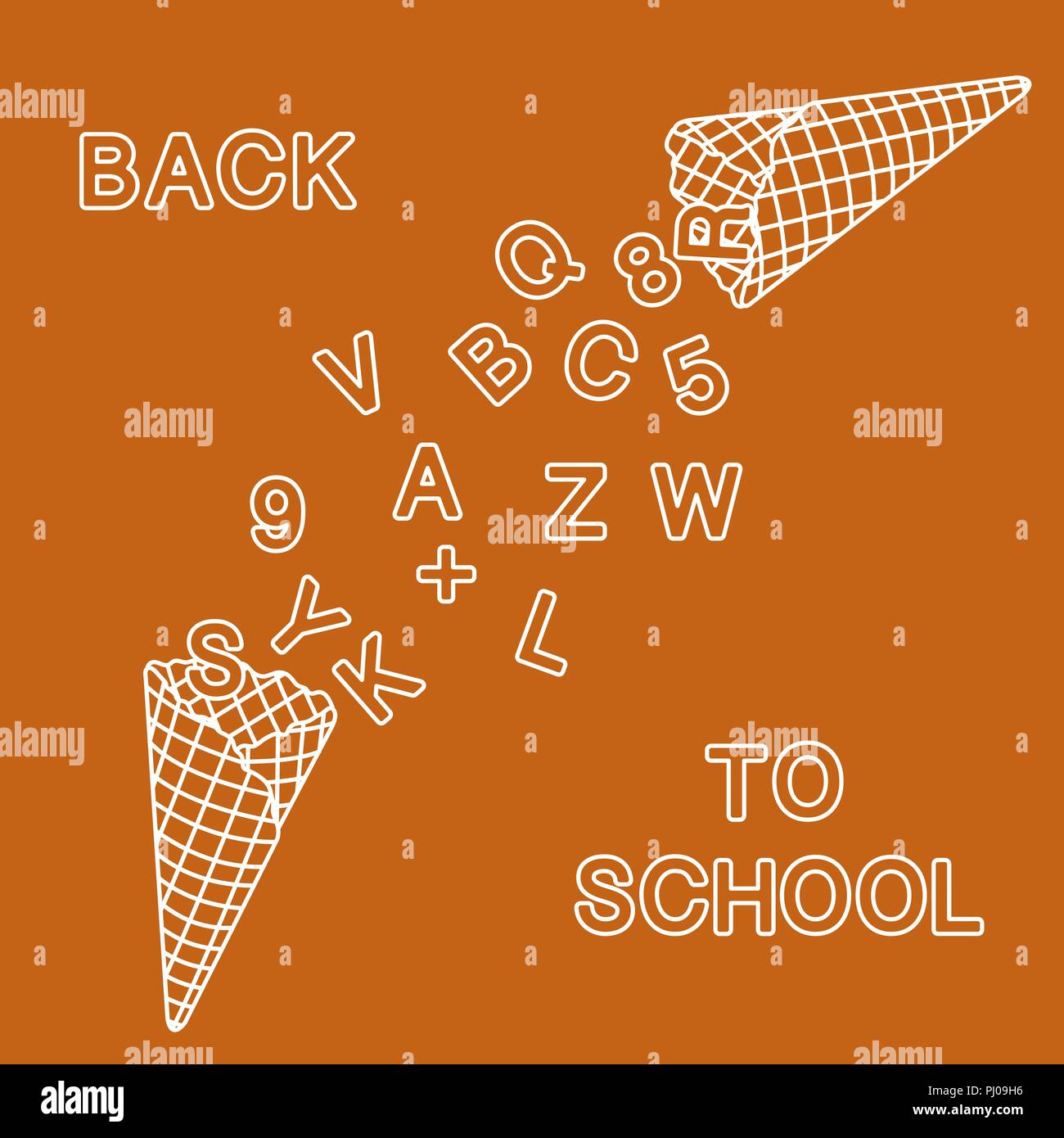 Back to school. Vector illustration with ice cream cones, letters ...