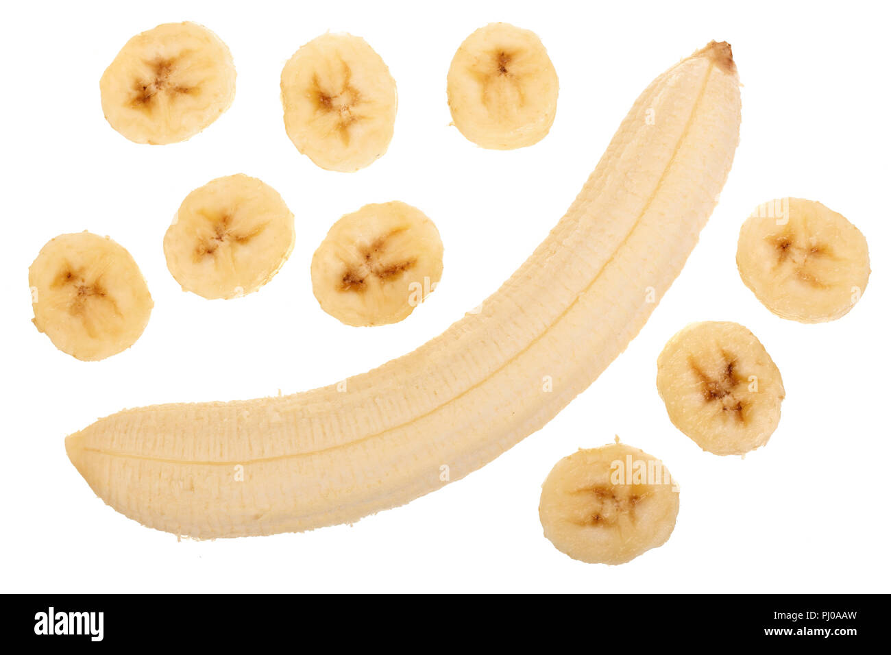 banana sliced isolated on white background. Top view. Flat lay Stock ...