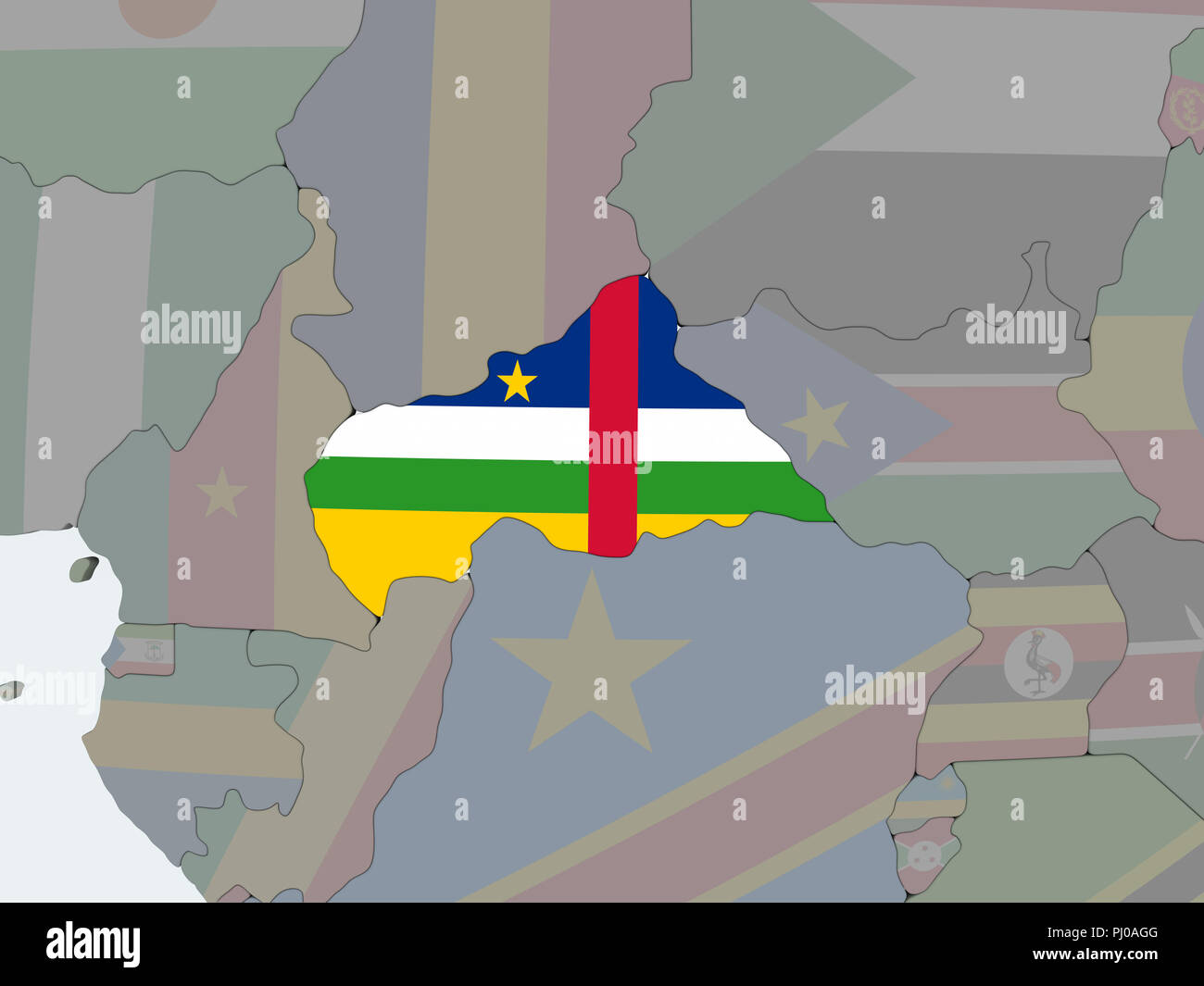 Central Africa on political globe with embedded flag. 3D illustration ...