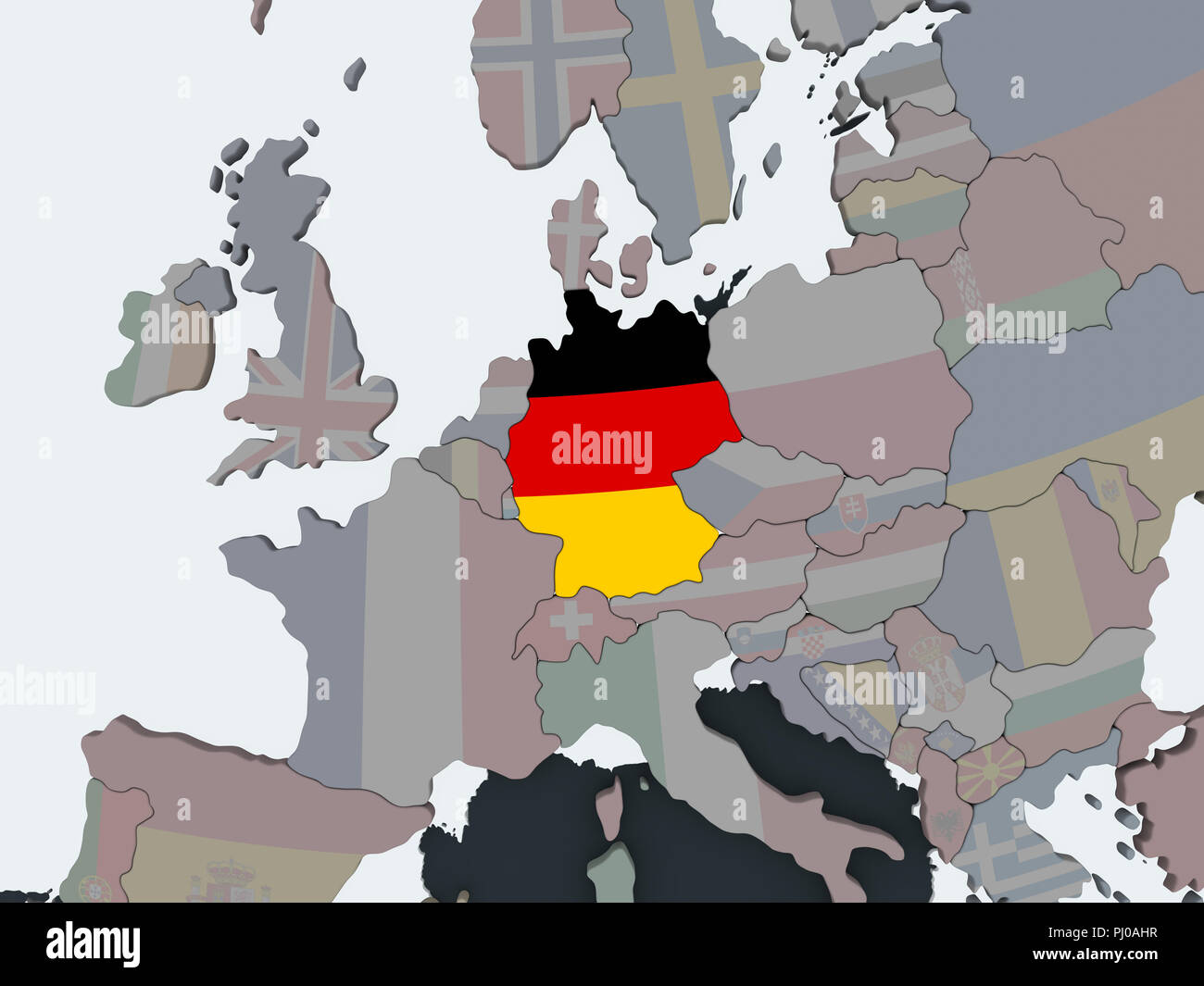 Germany on political globe with embedded flag. 3D illustration Stock ...
