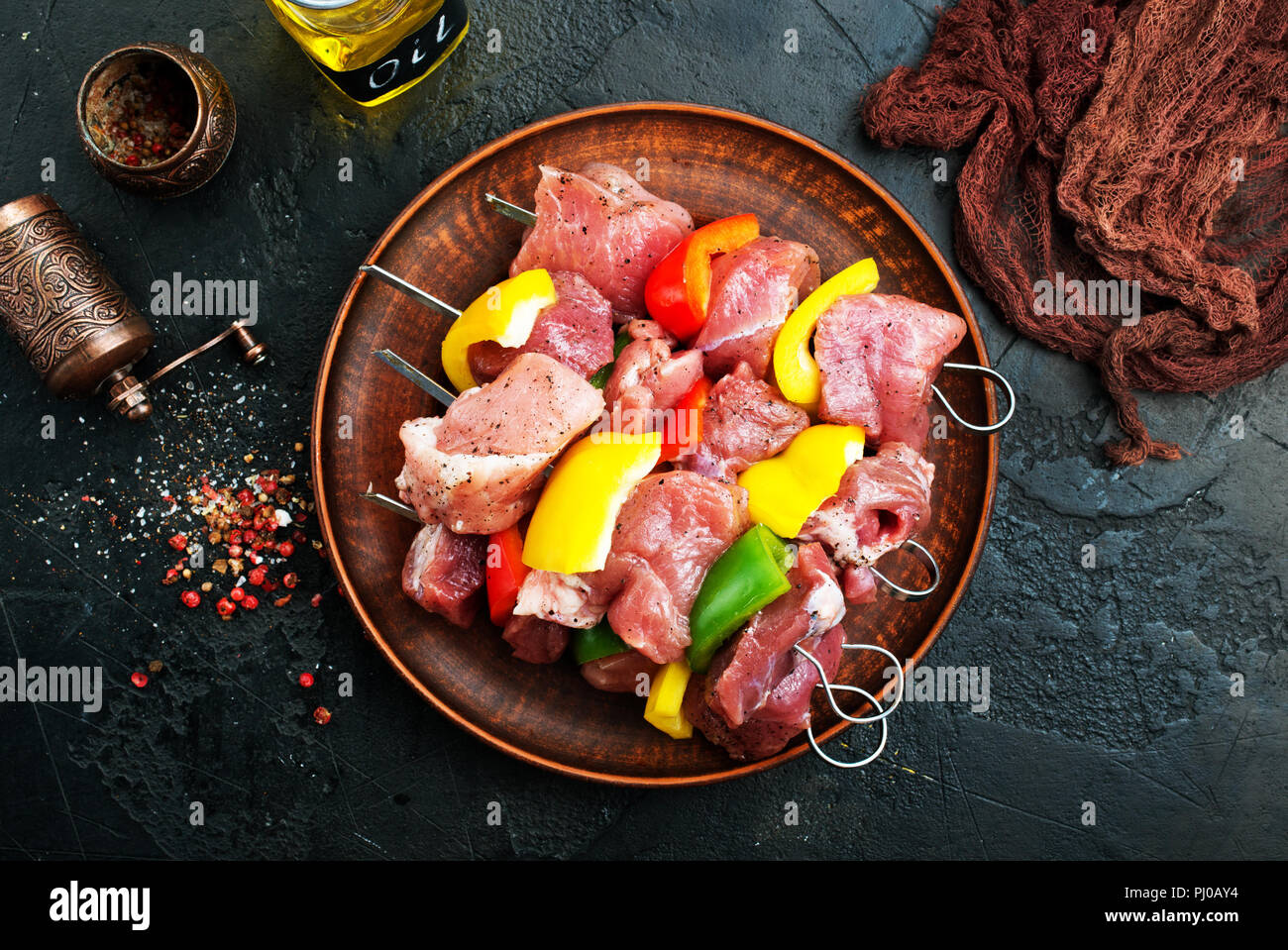 raw kebab, raw meat for kebab with spice Stock Photo - Alamy