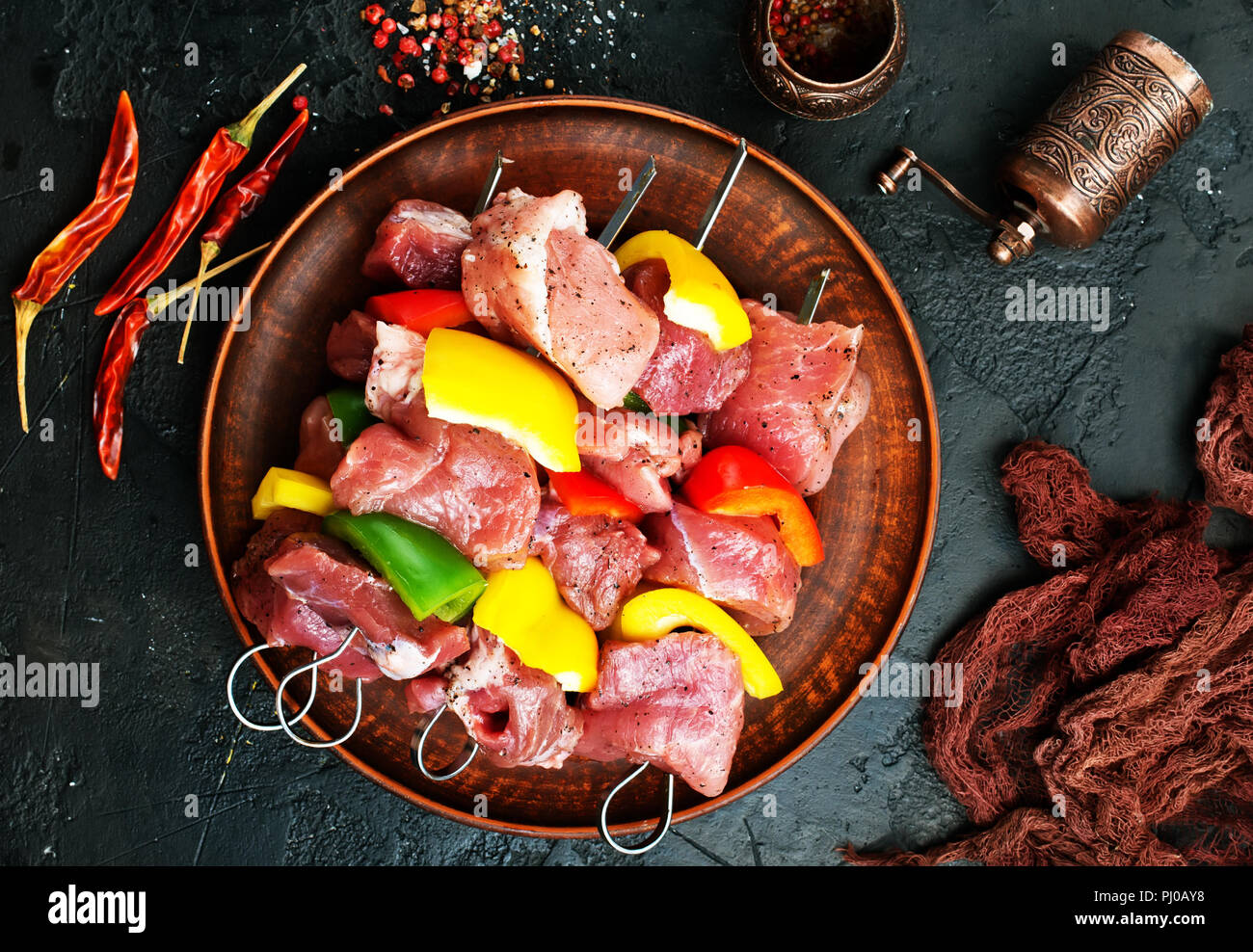 raw kebab, raw meat for kebab with spice Stock Photo - Alamy