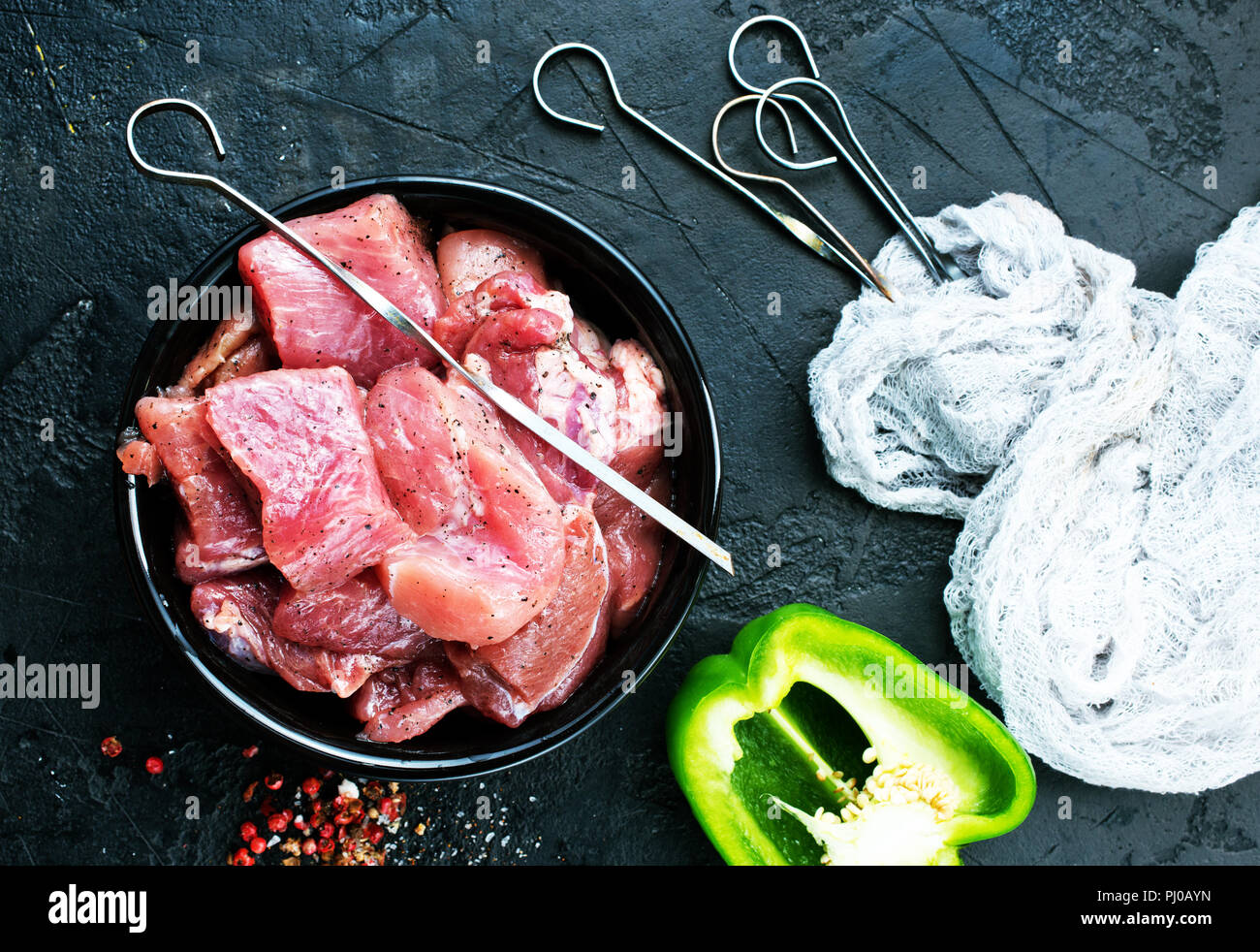 raw kebab, raw meat for kebab with spice Stock Photo - Alamy