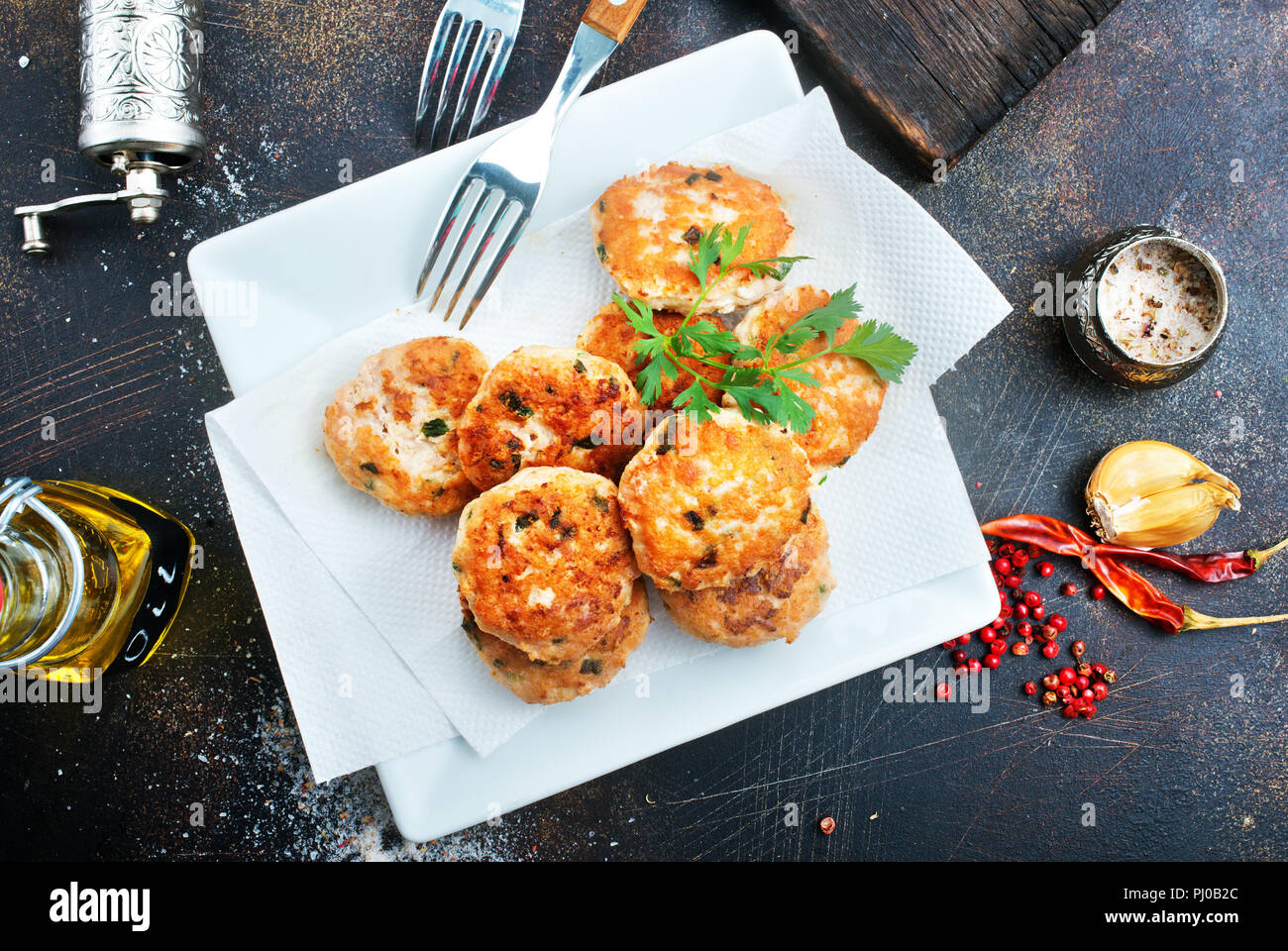 chicken cutlets, fried cutlets on white plate Stock Photo - Alamy