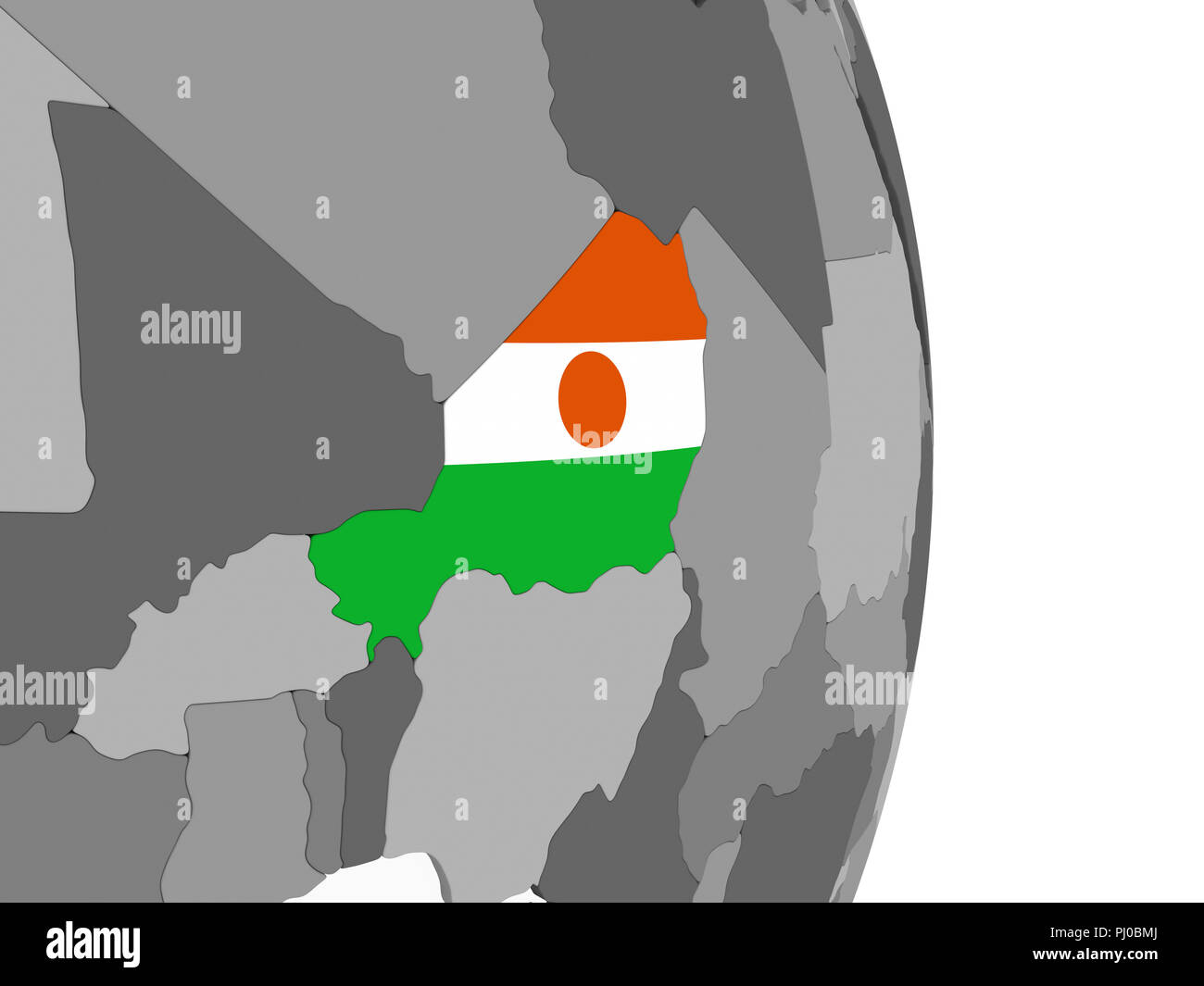 Niger on gray political globe with embedded flag. 3D illustration Stock ...