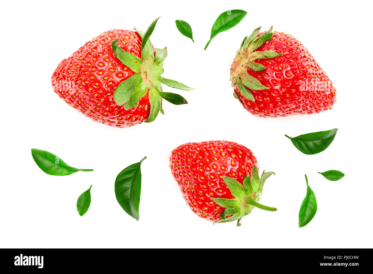 Strawberries isolated on white background. Top view. Flat lay pattern ...