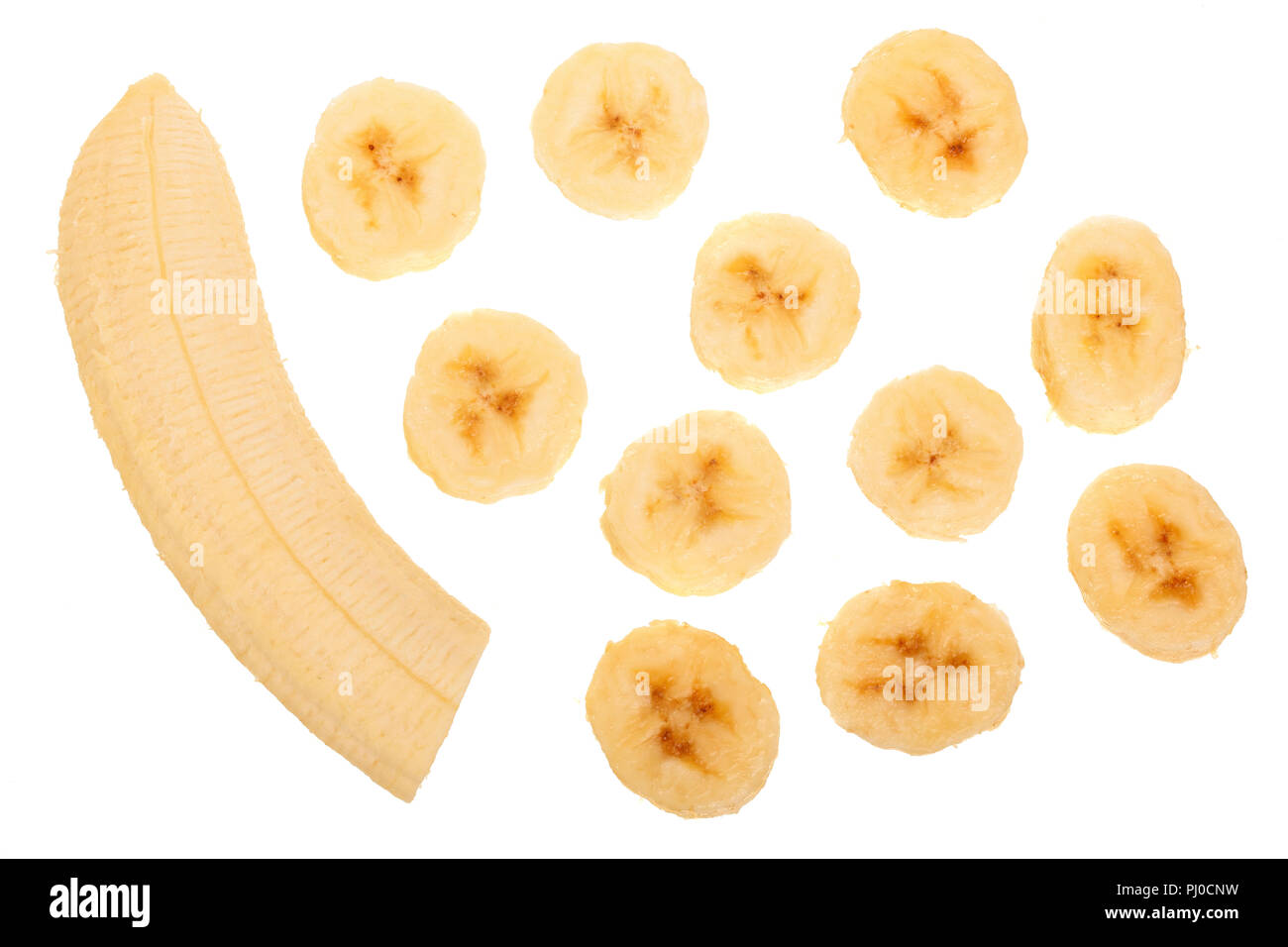 banana sliced isolated on white background. Top view. Flat lay Stock ...