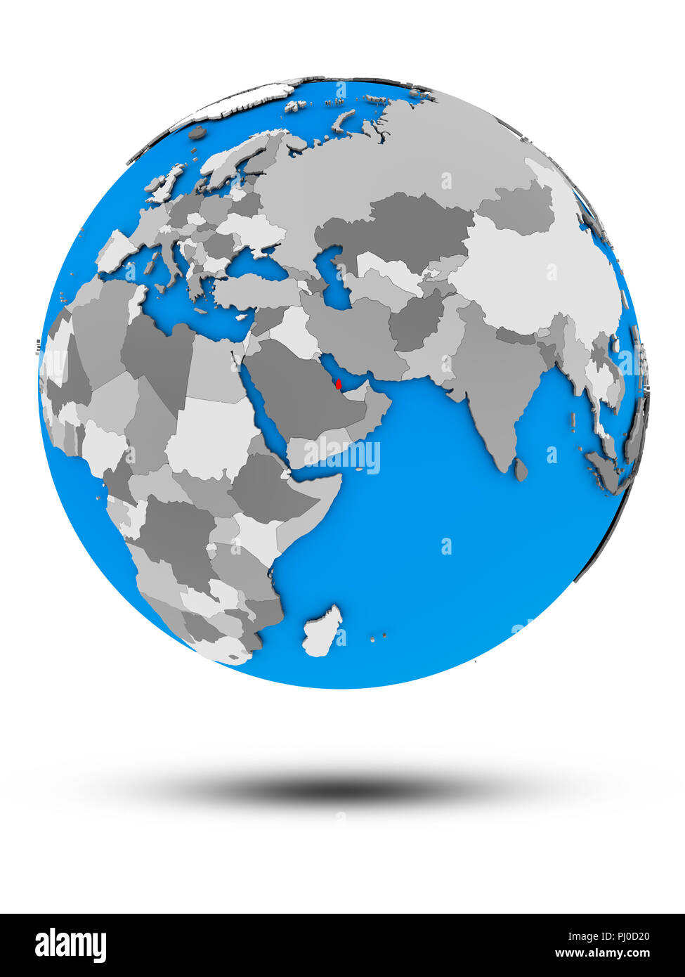 Qatar on political globe with shadow isolated on white background. 3D ...