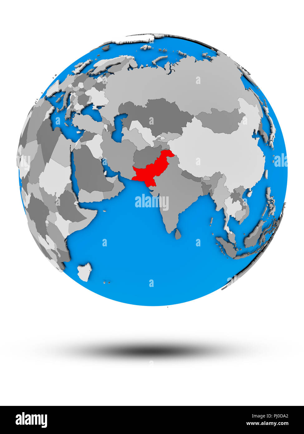 Pakistan on political globe with shadow isolated on white background ...