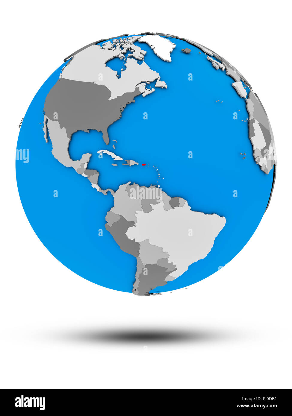 Puerto Rico on political globe with shadow isolated on white background ...