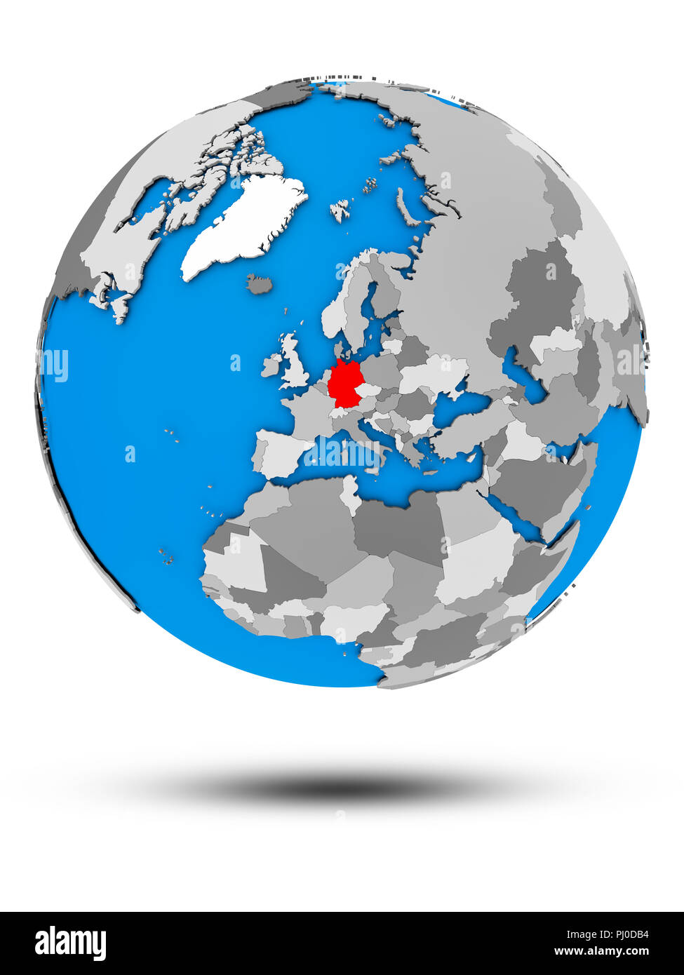 Germany on political globe with shadow isolated on white background. 3D ...