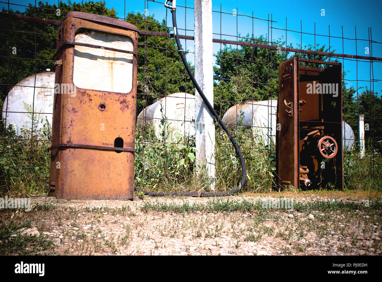 old rusty gas station outdoors Stock Photo - Alamy