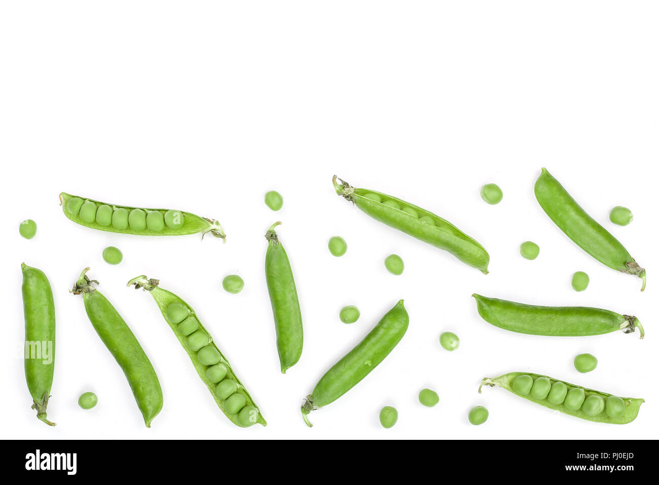 Fresh green pea pod isolated on white background with copy space for ...