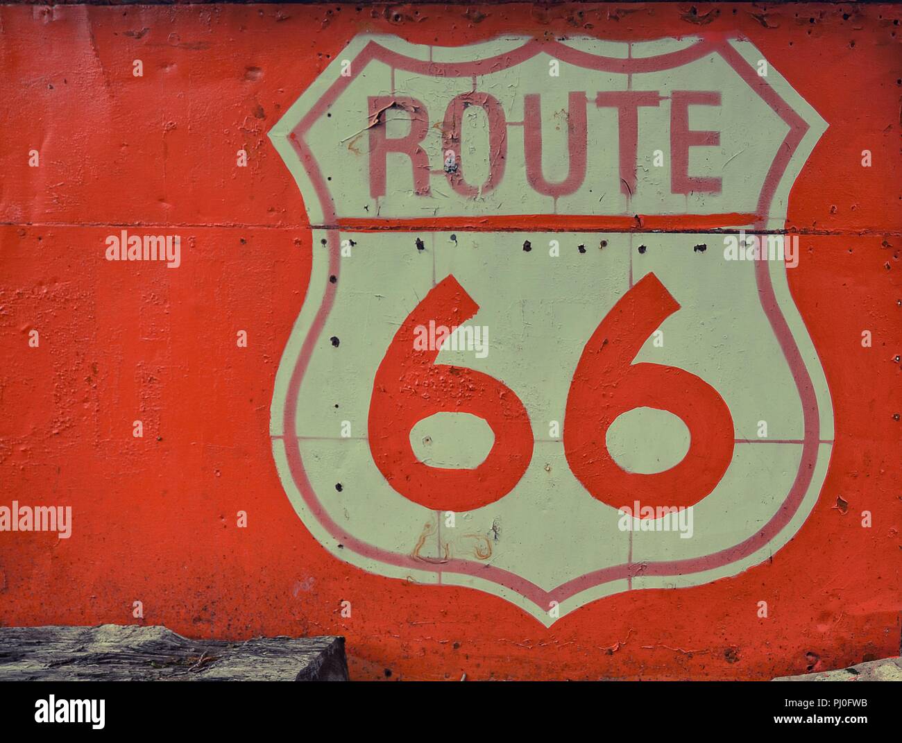 Historic U.S. old Route 66 red sign in a sheet Stock Photo - Alamy