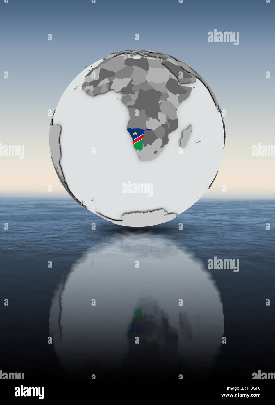 Namibia with flag on globe above water. 3D illustration Stock Photo - Alamy
