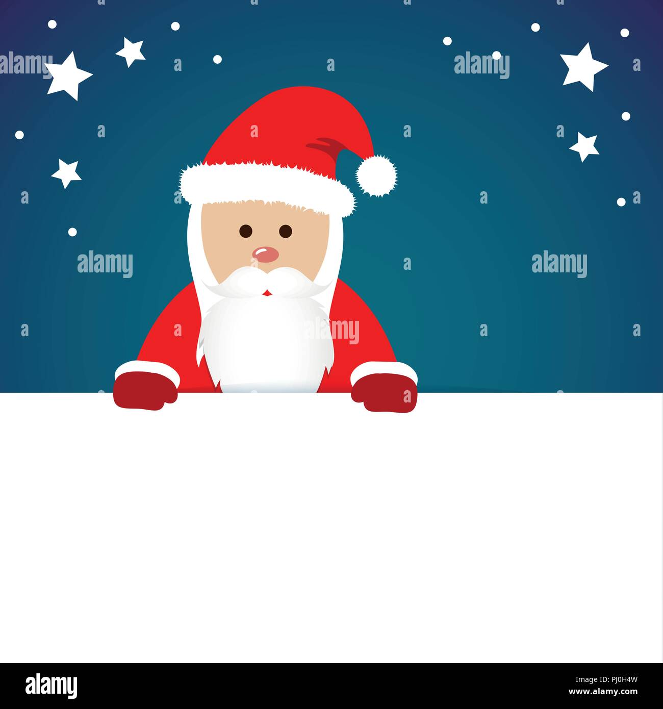 Christmas Santa Claus in red over blank greeting card blue background ...