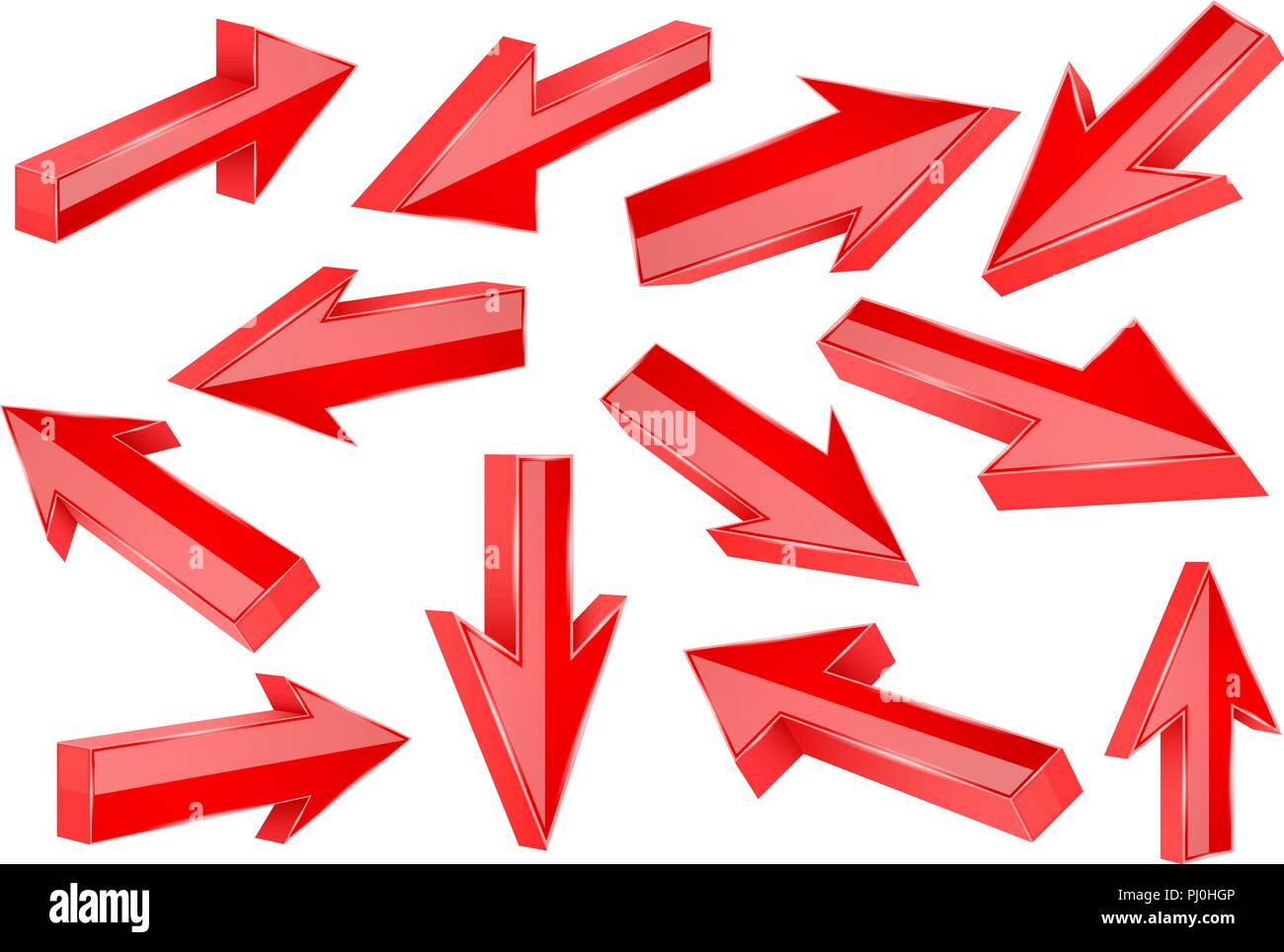 Red 3d arrows. Set of shiny straight signs Stock Vector Image & Art - Alamy