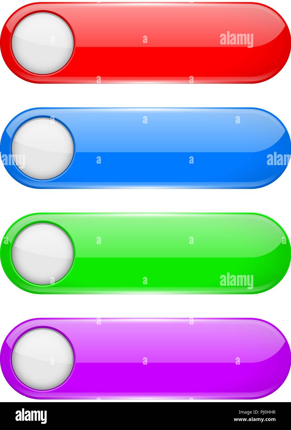 Colored oval buttons with white circles. 3d glass menu icons Stock ...