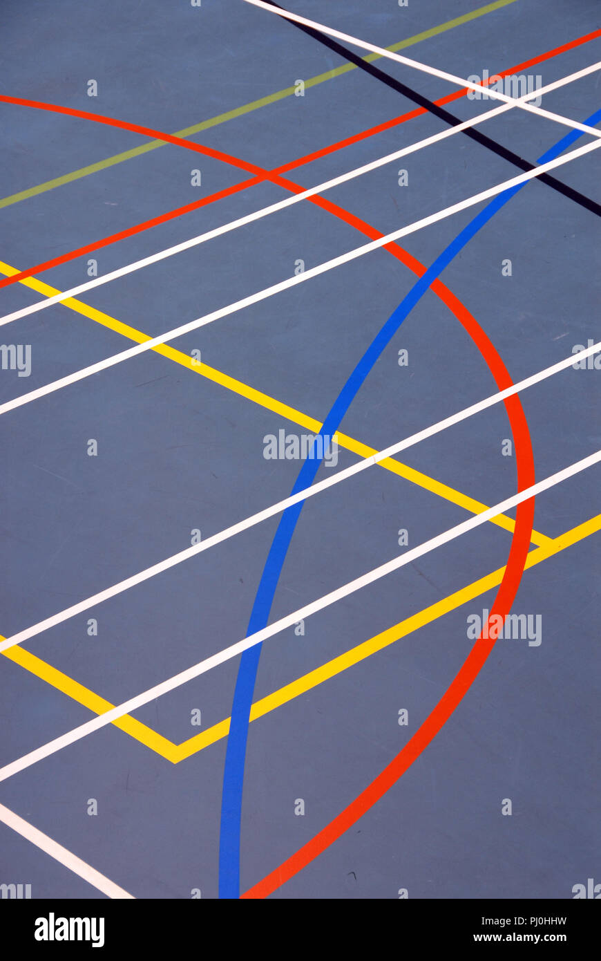 Confusing lines on the floor of an indoor sports hall Stock Photo - Alamy