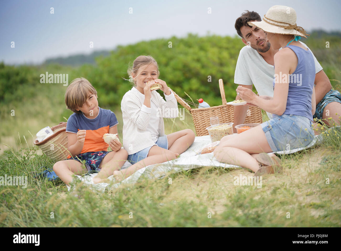 Family having a picnic in countryside Stock Photo - Alamy