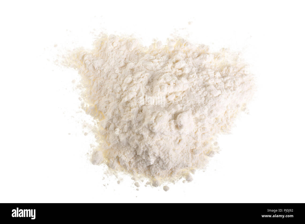Pile of flour isolated on white background. Top view. Flat lay Stock ...