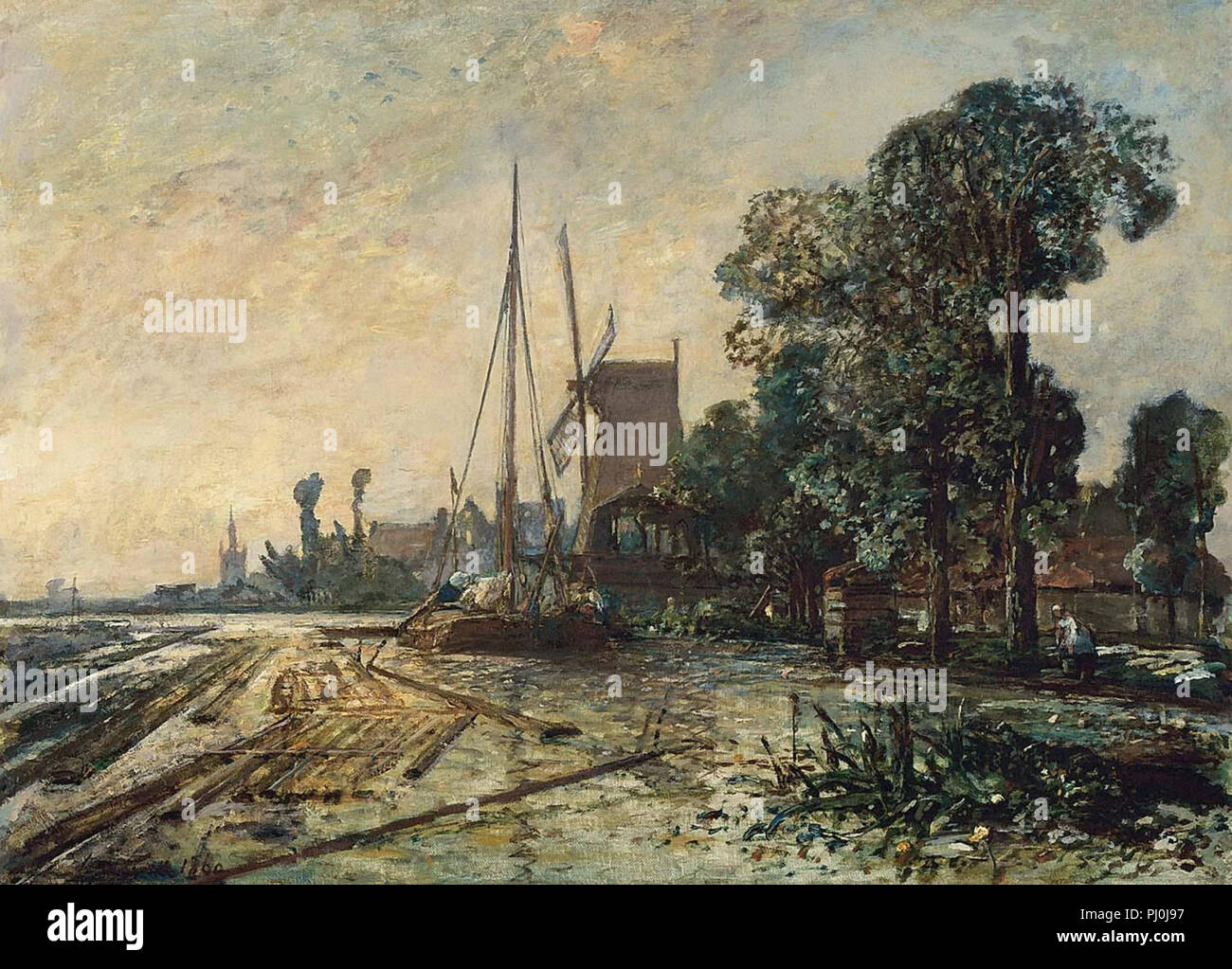 Jongkind Johan Barthold - Windmill near Overschie Stock Photo - Alamy